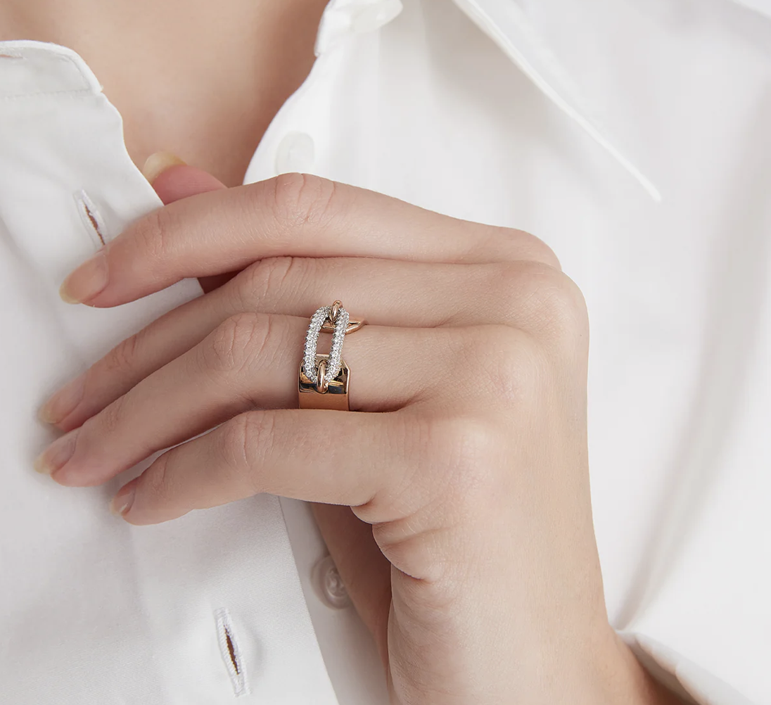 Morrell 18k Rose Gold and Diamond Elongated Oval Cuff Ring | WELLGROUND