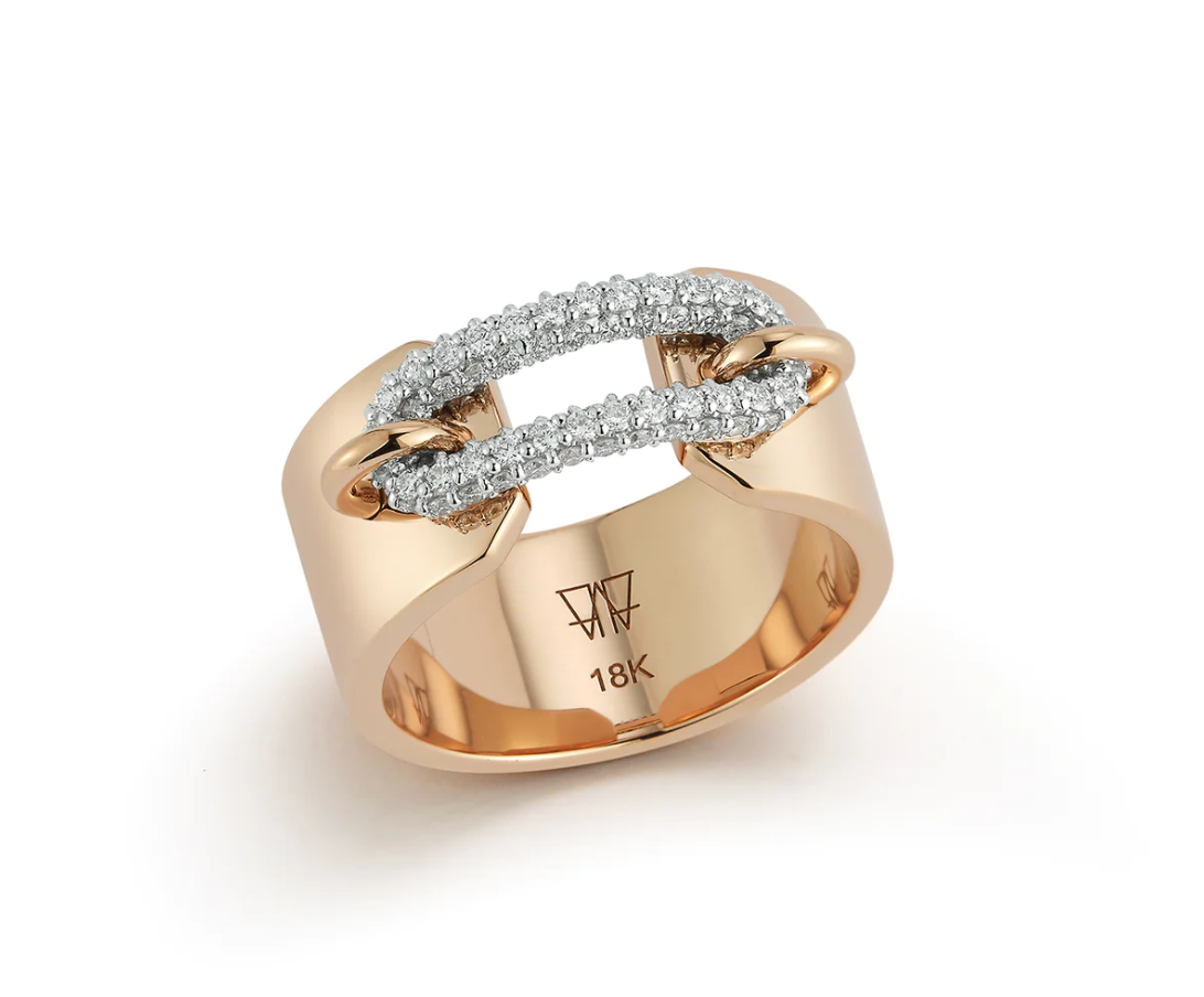 Morrell 18k Rose Gold and Diamond Elongated Oval Cuff Ring | WELLGROUND